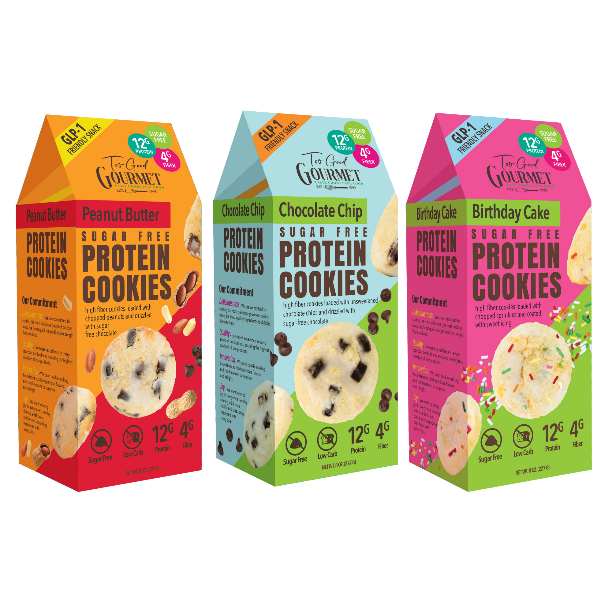 3-Pack Variety High Protein, High Fiber Cookies – Too Good Gourmet